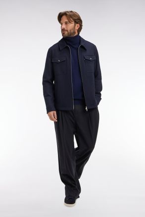 Eden Park Pantalon Large &Agrave; Pinces Avec Laine Et Cachemire Bleu Marine
