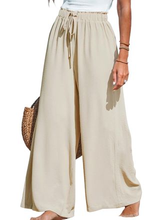 Cupshe Damen Leichte Weite Hose, High Waist mit Kordelzug und Gummibund, Ganzjahrestaugliche Lange Hose