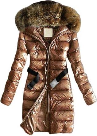 Generic Manteau dhiver long en fausse fourrure imperm&eacute;able et chaude pour femme - Veste matelass&eacute;e mi-longue avec fermeture &eacute;clair, marron, XL