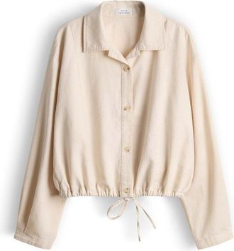 OPUS Langarmbluse Overshirt aus BCI Cotton Mix Weite Passform, Tunnelzug im Saum, Knopfleiste