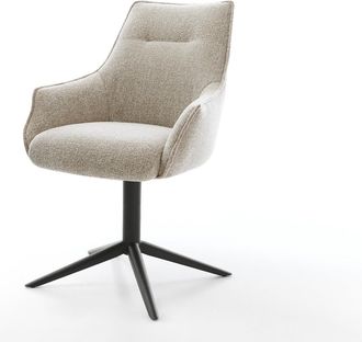 DELIFE Drehstuhl Alja-Flex mit Armlehnen Webstoff Soft Beige Fu&szlig;kreuz Schwarz 360&deg; drehbar Wippfunktion Taschenfederkern, Esszimmerst&uuml;hle