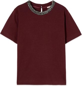 Oltre Femme, Tops, Rouge, Taille: 42 FR T-shirt en coton avec encolure bijou