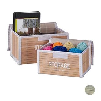 Relaxdays Natur Aufbewahrungskorb 2er Set, Aufbewahrungsbox Bad, verschließbare Regalkörbe, Bambus, HBT: 15x26,5x19 cm