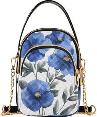 Mnsruu Sac à bandoulière pour femme - Motif floral bleu aquarelle - Petit sac à bandoulière - Sac à main avec sangle réglable