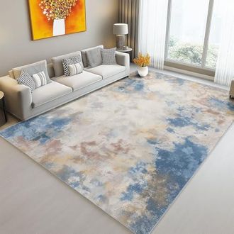 Generic Tapis Doux et antid&eacute;rapant R&eacute;tro Multicolore Abstrait Imprim&eacute; 140x200 Lavable en Machine - pour Salon, Chambre &agrave; Coucher, Salle &agrave; Manger Bleu