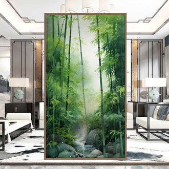 Generic Sichtschutzfolie f&uuml;r Glasfenster, Statisch haftende Fensterfolie mit Gr&uuml;n Bambusblattmuster, Selbstklebend Blickdicht Klebefolie 3D Dekofolie Anti-UV 