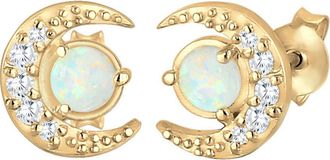Elli Ohrringe Damen Halbmond Geo Opal mit Kristalle in 925 Sterling Silber vergoldet