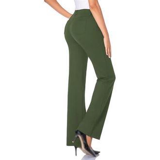 Generic Pantalon habill&eacute; bootcut pour femme - Pantalon de travail d&eacute;contract&eacute; - Taille haute extensible - Avec poches, Vert, XXL