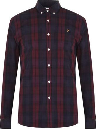 Farah Herren Brewer Slim Fit Cotton Oxford Shirt Hemd, Rot, XS