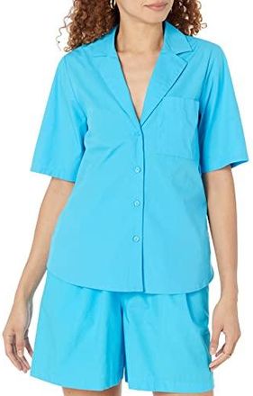 The Drop Chemisier pour Femme, à Manches Courtes, en Popeline, Kavya, Bleu Océan, Taille M