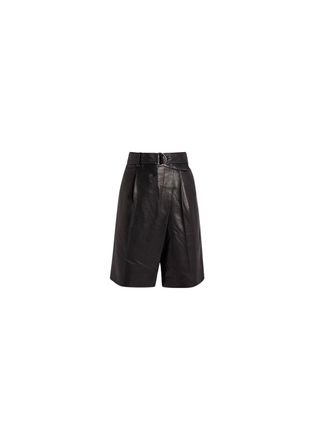 Helmut Lang Black Leather Belted Wrap Shorts Size XS