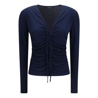 Giorgio Armani Haut en jersey de viscose &agrave; col en V - Femme - Tops - Bleu - Taille: 42 FR