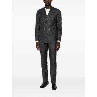 Isaia Double-Breasted Pinstripe Pant Suit - Gray