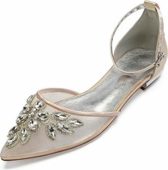 Generic Chaussure Mari&eacute;e Mariage Chaussures &Agrave; Talon Plate Bout Pointu Mariee Femme Robe De Soir&eacute;e Confortable Plates Escarpin 2Cm,Champagne,41 EU
