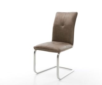 DELIFE Freischwinger Maddy-Flex Mikrofaser Taupe Vintage Freischwinger flach Edelstahl, Esszimmerst&uuml;hle