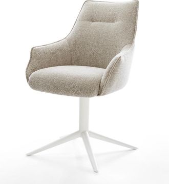 DELIFE Drehstuhl Alja-Flex mit Armlehnen Webstoff Soft Beige Fu&szlig;kreuz Wei&szlig; 360&deg; drehbar Wippfunktion Taschenfederkern, Esszimmerst&uuml;hle