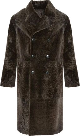 Yves Salomon manteau en peau lainée à boutonnière croisée - Marron