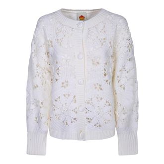 Farm Rio H&auml;kelstrickjacke mit Front - - Knitwear - Damen - Wei&szlig; - S