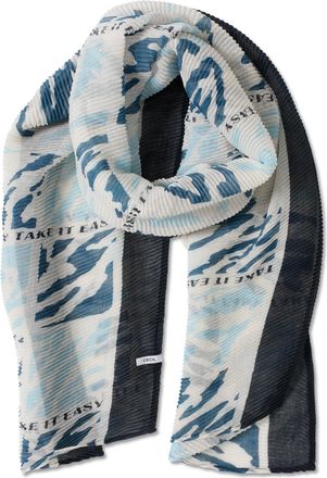 Cecil Damen 5706392 Gemusterter Pliss&eacute;e Schal, Dark Navy Blue, Regular