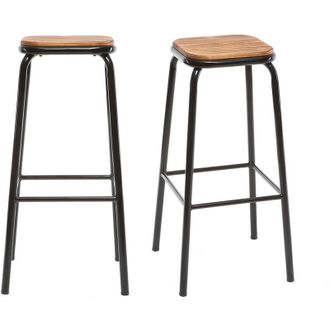 Miliboo Miliboo - Tabourets de bar empilables noir et bois fonc&eacute; H77.5 cm (lot de 2) memphis