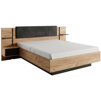 Vente-Unique Vente-unique - Lit avec chevets 140 x 190 cm - Avec LEDs - Coloris : Naturel et anthracite - elynia