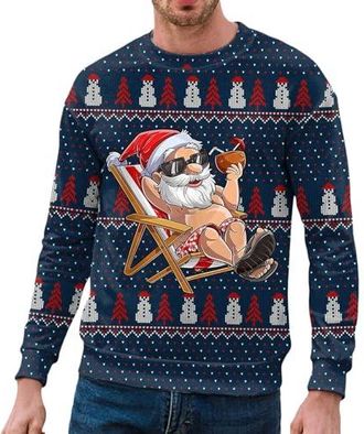 Generic Pull de Noël en coton pour homme - Pull de Noël pour homme - Pull de Noël avec impression 3D - Décontracté - Amusant - Pull dhiver de Noël, rouge, XXL