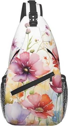 Generic Sacoche Bandouliere Fleurs printani&egrave;res &agrave; laquarelle Durable Sac De Poitrine Multifonction Sac &agrave; Dos De Voyage pour Cyclisme Femme Homme