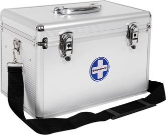 Songmics Erste Hilfe Koffer Medizin-Box Aufbewahrungsbox Medikamentenbox Arzneimittel-Box Medizinbehälter mit Tragegriff Tragegurt Aluleisten ABS silbrig JBC36