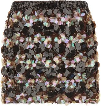 P.A.R.O.S.H. P.a.r.o.s.h., Femme, Jupes, Brun, Taille: 40 FR Mini-jupe Gym &agrave; fleurs brod&eacute;es