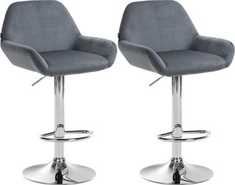 Clp 2er Set Barhocker Braga Samtbezug mit Metallgestell I Höhenverstellbar und drehbar I Moderner Barstuhl mit Fußstütze für Küche und Bar, Farbe:dunkelgr