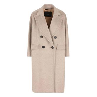 Max Mara Femme, Manteaux, Beige, Taille: 36 FR Manteau Beige avec D&eacute;tails Rouges