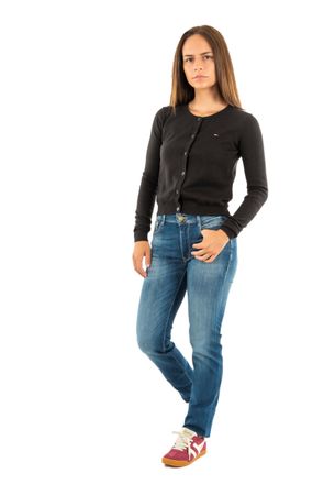 Tommy Jeans Damen Strickjacke Cardigan Essential Crew Neck mit Knopfleiste, Schwarz (Black), S