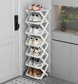 Generic Faltbares Schuhregal Schmaler Schuhst&auml;nder Platzsparender Holzst&auml;nder Aus Bambus Umweltfreundlich - Organizer Stabil F&uuml;r Flur Eingangsbereich Kein Auf