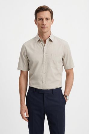 Boss Orange by Hugo Boss Kurzarmhemd BOSS ORANGE, Herren, Gr. XXL, N-Gr, open grau070, Web, Obermaterial: 100% Baumwolle, unifarben, regular fit normal, Rundhals, abgesteppte 