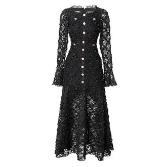 Generic Robe florale à manches évasées et col rond simple boutonnage pour femme, 2, XXL