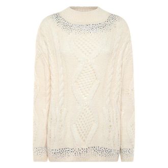 Philipp Plein Gestrickter Pullover Rundhals Langarm Strass - - Knitwear - Damen - Wei&szlig; - XS