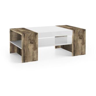 Dmora Couchtisch, Made in Italy, Wohnzimmertisch, 110x60h40 cm, gl&auml;nzend wei&szlig; und Ahornfarbe - Dmora