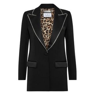Philipp Plein Femme, Vestes, Noir, Taille: 36 FR Cady/Satin Boxy Blazer Teddy Bear