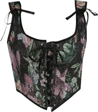 Generic Corset classique de style français 2026 avec laçage sur le devant, impression peinture à lhuile rétro, gilet façonnant, design noué pour superposer le