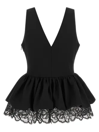 Rotate Lace-Trimmed Peplum Blouse - Black