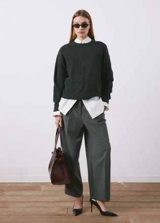 Mango Pantalon droit pinces gris - Femme - 34 - MANGO