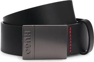 HUGO BOSS Hommes Goswin Sz35 Ceinture en cuir italien avec boucle plate à logo gravé