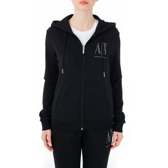 A|X Armani Exchange Damen Studded Icon Zip Up Hooded Sweatshirt Hooded Sweatshirt, Schwarz, M