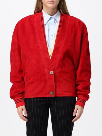 Versace Blouson bomber en su&egrave;de avec passepoil contrastant et col en V