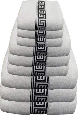 Julie Julsen 9 tlg Handtuchset 3 Badetücher 3 Handtücher 3 Gästetücher Chemikalien-Frei 600g/m² Weiß-Schwarz 100% Baumwolle - Oeko TEX Std 100 Zertifizierung - Wei