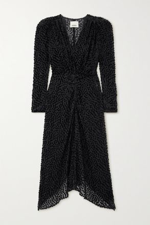 Isabel Marant Maray Midikleid Aus Chiffon Mit Flockprint In Metallic-optik - Schwarz