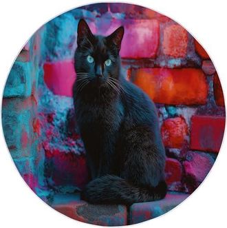 Generic Rouge Tapis Rond Style Abstrait Lavable, antid&eacute;rapant l&eacute;ger &agrave; Poils Courts Tapis Rond, imprim&eacute; Lumi&egrave;res N&eacute;on Portraits danimaux Chats pour Salon Chamb