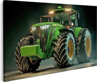 Islandburner Prime Bild auf Leinwand Gr&uuml;ner Traktor bei Nachtbeleuchtung f&uuml;r Esszimmer Landwirte Landmaschinenhandel Bilder Wandbilder Poster