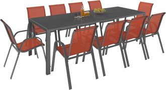 IDMarket Salon de jardin madrid table 240 cm et 10 chaises empilables terracotta