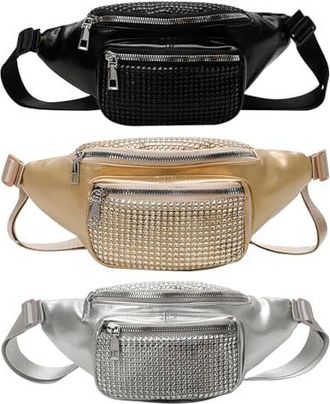 Generic Sac banane en cuir PU pour femmes, sac ceinture avec sangle r&eacute;glable, sac de poitrine (noir)